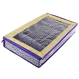Kuber Industries Square Design Brocade Hardboard Six Rod Bangle Box (Purple) -CTKTC038877