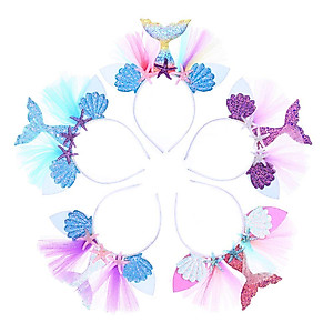 KIPETTO 5Pcs Mermaid Tail Headband Starfish Tulle Hairbands Mermaid Hair Accessories for Women Girls