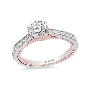 Jewelili Enchanted Disney Fine Jewelry 10K White Gold and Rose gold 1/3 Cttw Diamond Belle Composite Rose Engagement Ring Size 6