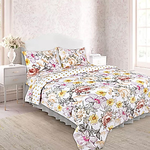 HNHUAMING Floral Twin Comforter Set for Girl,Reversible Comforter Twin Set, 5 Piece Twin Size Bed Set,Comfortable and Breathable Microfiber Bed in a Bag Set for Kid Girl