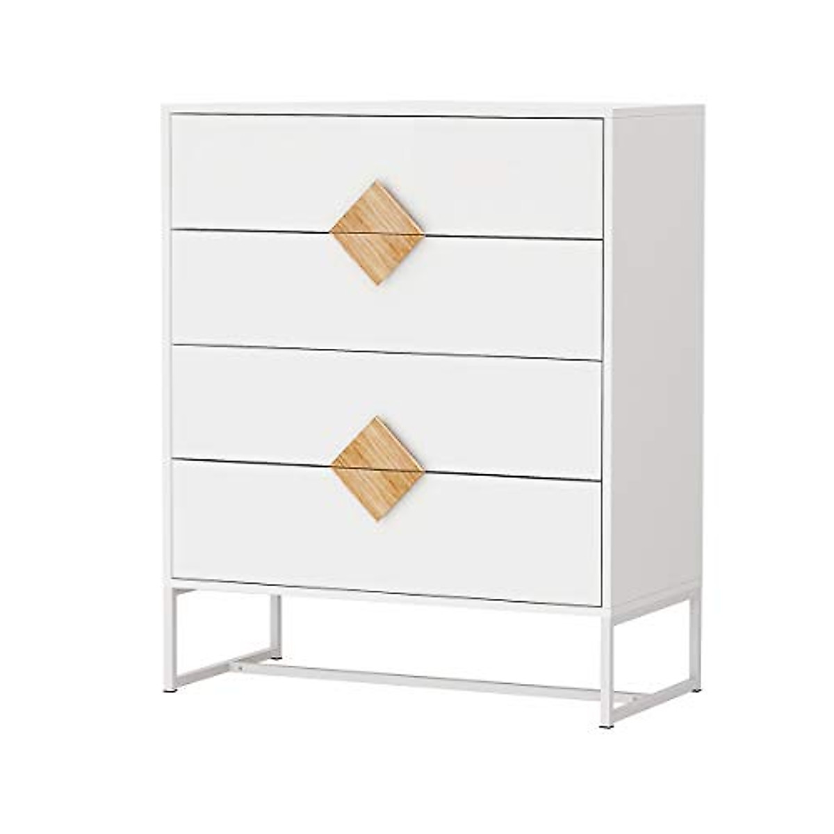 RASOO Chest of Drawers White 4 Drawer Dresser Chest Bedside Drawer Cabinet Storage for Bedroom with Special Shape Square Handle, 31.77” X 15.74” X 36.22” (LxWxH)