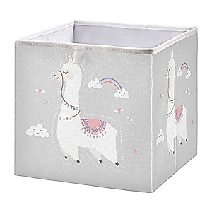 Cute Llama Collapsible Fabric Storage Cube Bins with Handles Square Closet Organizer Waterproof Lining for Clothes Toy Gift Storage 11.02x11.02x11.02 Inches