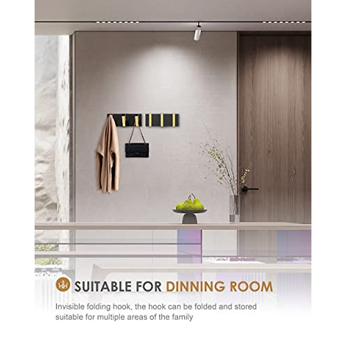 MrsJeggy 2 Pack，Watertight Black Gold Wall Hook，Towel Hooks for Bathroom Wall Mounted，Folding Black Coat Hook，No Punching，Wall Mounted Hook，Door Robe Hook，Bathroom Towel Hook，Also for Balcony，Kitchen