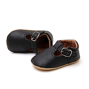 Baby Girls Mary Jane Flats Shoes with Non-Slip Soft Sole Toddler First Walkers Princess Dress Shoes Black 13CM