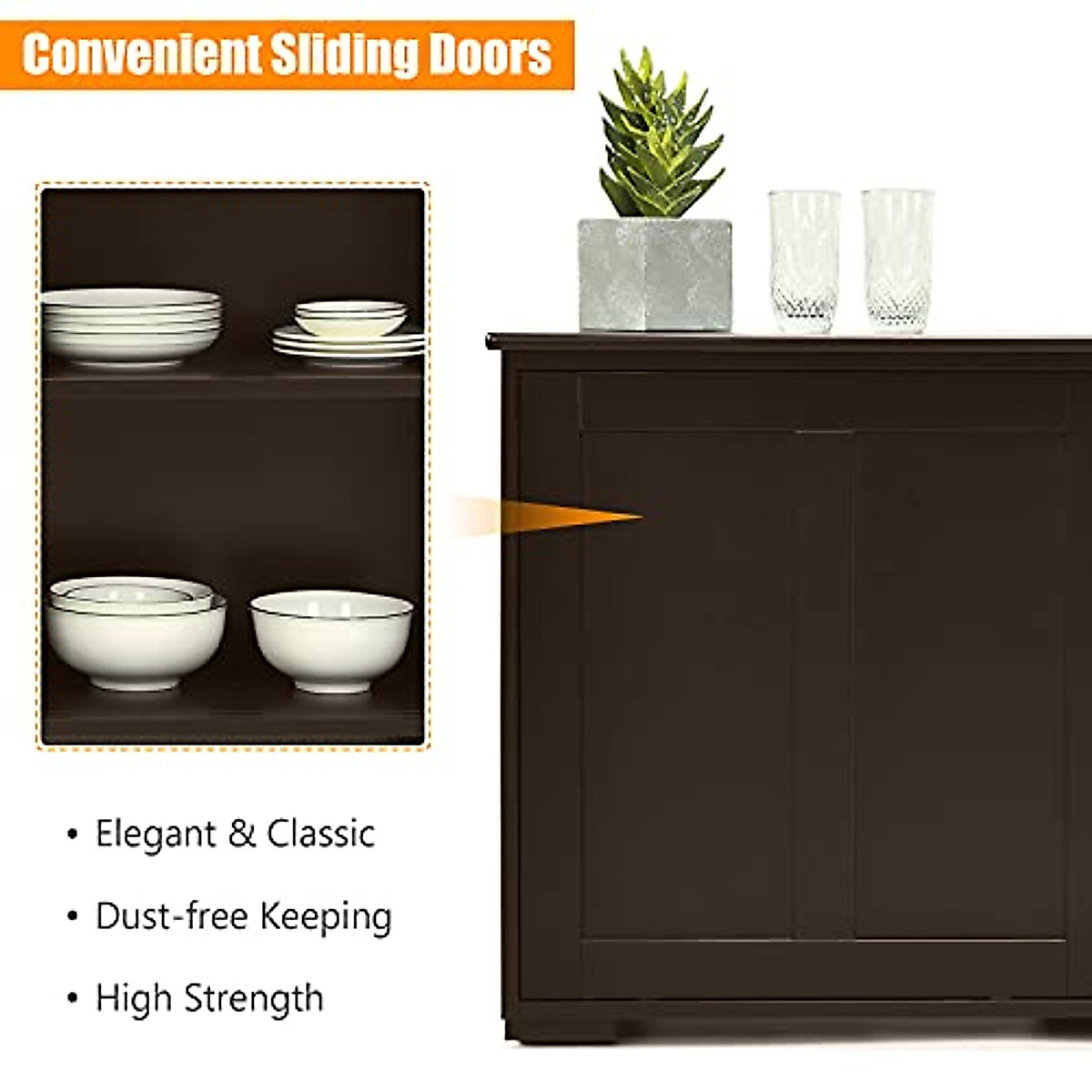 GORELAX Buffet Cabinet with Storage, Stackable Kitchen Sideboard w/Sliding Doors, Storage Cupboard w/Adjustable Shelves, Console Table, Narrow Buffet Table for Dining Living Room (Espresso)