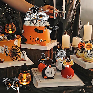 73pcs Halloween Cupcake Toppers Trick Or Treat Cake Topper For Halloween Birthday Decoration Witches Pumpkin Bat Ghost Party Supplies