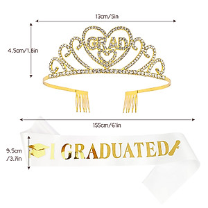 CAVETEE Gold Graduate Crown and Sash Congratulations Graduate 2024 Grad Party Decorations 2024 Graduate Crowns for Women Grad Tiara and I Graduated Sash for Women Grad Cap Decorations Grad Cap Topper