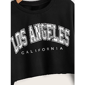 SOLY HUX Girl's Letter Graphic Crop Sweatshirt Round Neck Drop Shoulder T Shirt Pullover Tops Black 11-12Y