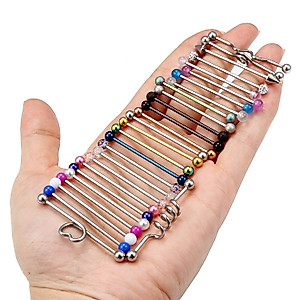 Uzgtvy 14G Industrial Piercing Jewelry Industrial Earrings Bar Barbells 14 Gauge Stainless Surgical Steel Silver Industrial Piercing Ring Cartilage Helix Conch Earring Piercing Jewelry Women Men 38mm