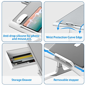 HETTHI Laptop Bed Table, Height & Angle Adjustable Laptop Desk for Bed with Premium Materials, Super Sturdy Foldable Laptop Bed Tray Table with drawer for Bed Couch Floor (Gray, 23.6"×14")