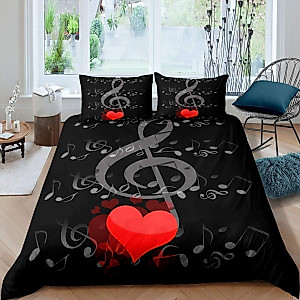 Feelyou Note Melody Comforter Cover Set Music Theme Bedding Set for Kids Boys Girls Jazz Blues Rock Classical Music Duvet Cover Set Luxury Quilt Cover Bedroom Collection 3Pcs King Size
