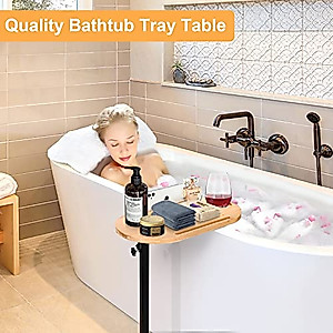 Bamboo Bathtub Tray Table, 15.7 inch Bath Tray, Bath Caddy Tray with Adjustable Height,Bathtub Tray Bracket with Wine Glass Phone Holder for Luxury Bathtub Home Spa Bathtub Accessories…