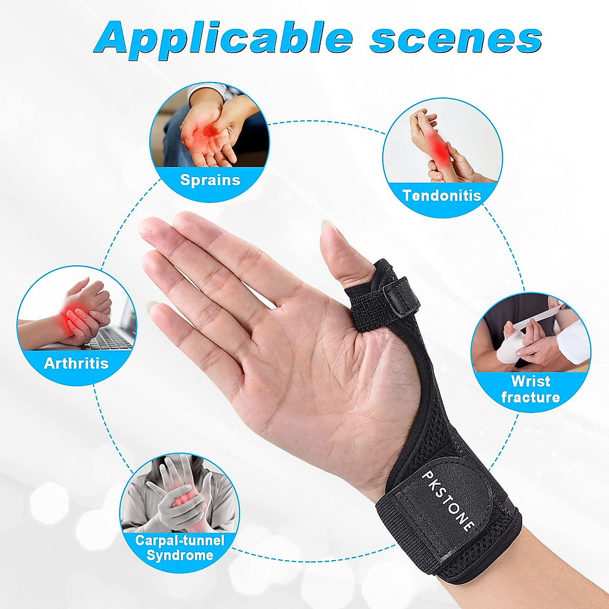 PKSTONE Thumb Brace,Thumb Spica Splint, Adjustable Breathable Wrist Splint/Hand Brace for Right and Left Hand, Pain Relief, Thumb & Wrist Support for Carpal Tunnel, Arthritis, Tendonitis, Sprains