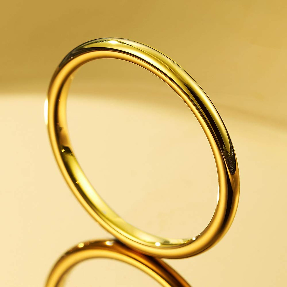 THREE KEYS JEWELRY Womens Charming Jewelry 2mm Gold Tungsten Polished Wedding Carbide Ring Band for Women Engagement size 8