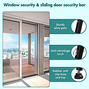 Sliding Door Security Bar, 15.5 to 51 Inch Window Security Bar, Adjustable Security Bar for Balcony Sliding Door,Patio Door Security, Apartment Window Black 2Pcs