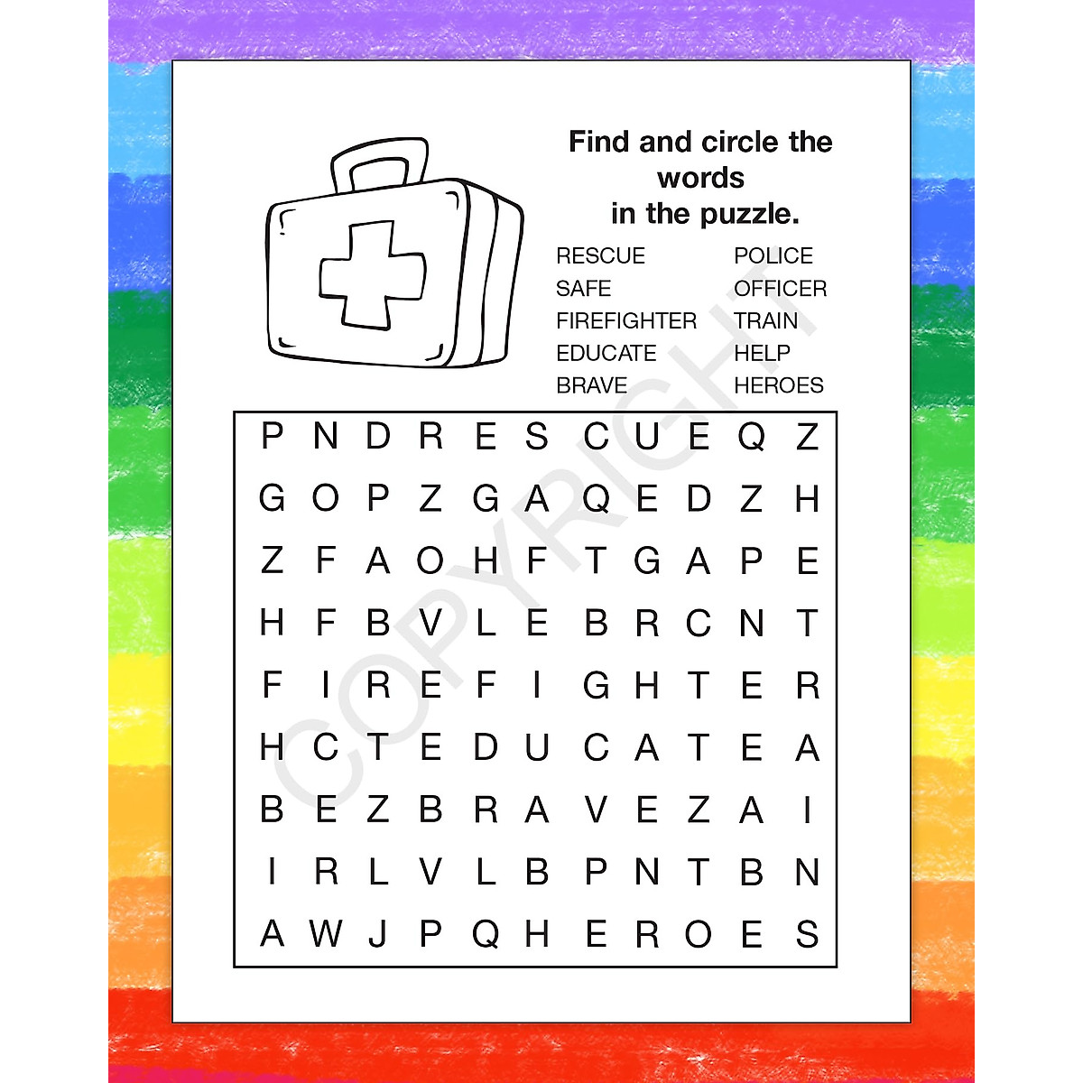 ZOCO - My Heroes - Police, Fire, EMTs - Kids Coloring Books (25 Bulk Pack, With Crayons) - Community Relations & Promotional Handout - Games, Puzzles, Activities