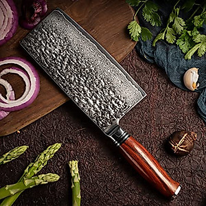YARENH 7 Inch Chinese Cleaver Knife, 73 Layers Damascus High Carbon Stainless Steel, Full Tang, Natural Sandalwood Handle, Gift Box