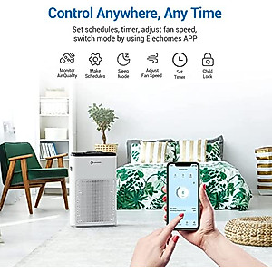 Elechomes Smart WiFi Air Purifier, Alexa and Google Voice Control, A3B True HEPA Filter Air Cleaner for Large Room, Bedroom, Office Up to 323ft², Ultra Quiet Sleep Mode