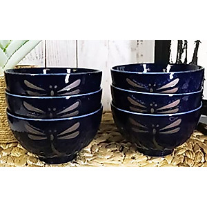 Ebros Pack Of 6 Made in Japan Midnight Blue Tombo Dragonfly Rice Soup Cereal Salad Dessert Stoneware Porcelain Bowls 4.5"D Home Decor Japanese Zen Fusion Accent Bowl Set Serveware Dinnerware
