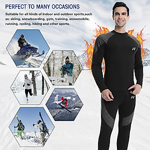 MEETWEE Thermal Underwear for Men, Fleece Lined Base Layer Set Cold Weather Ski Gear Top & Long Johns for Skiing Motorcycle Black