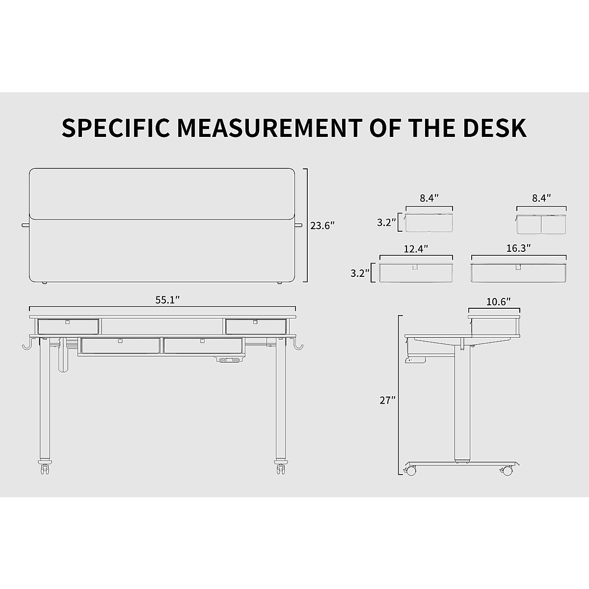 FEZIBO Height Adjustable Desk with 4 Drawers Storage and 3-Drawer Rolling Filing Cabinet