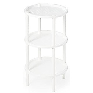 Sana Enterprises 3 Tier Shelf, End, Bed or Display Table, Self-Standing Shelving for Bathroom Toiletries, Storage and Organization. 13 ¾” Diameter, 24” Height, 9 ¼” Space Between Shelves. (White)