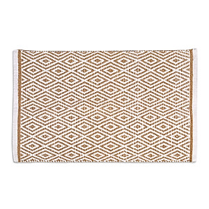 THE BEER VALLEY Cotton Diamond Rug 21x34 Inches - Linen, Reversible Machine Washable Accent Rugs for Bedroom, Kitchen, Entryway, Bathroom