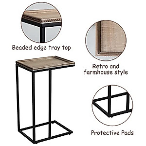 COZAYH Farmhouse C Table Couch End Table, Distressed Beaded Edge Tray Top Snack Side Table, Black F03101 0 F03101 0