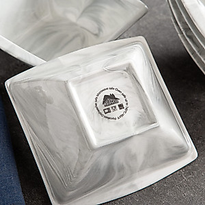 MALACASA Marble Grey Cereal Bowls, 13 Ounce Square Dessert Bowls Side Dish Bowls, Serving Bowls Set for Ice Cream, Salad, Pudding and Pasta, Set of 6, Series Blance