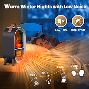 Riseon Small Space Heater for Indoor Use, 1500W/750W Portable Electric Fireplace Heater with 3D Flame, Ceramic Heater Fan with Thermostat Overheat & Tipover Protection for Home Office Room Desk, Black