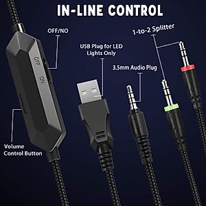 Wasart Gaming Headset, Over-Ear Gaming Headphones with Noise Canceling Mic, Stereo Bass Surround Sound, Soft Memory Earmuffs LED Light PS4 Gaming Headset Compatible with PC, Laptop, PS4, PS5, Red