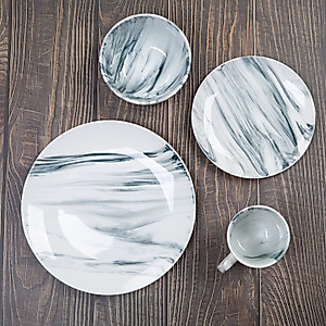 Cutiset Unique Accent Elegant Natural Marbleized 16 Piece Dinnerware Set, Plates and Bowls Sets,Service for 4