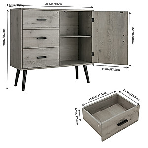 Iwell Storage Cabinet with Drawers & Shelf, Floor Storage Cabinet with Double Door, Sideboard, Cupboard for Living Room, Home Office