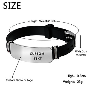 Custom Bracelets for Men Women Personalized Photo Bracelet Stainless Steel Silicone Wristband Adjustable Customized with Text Logo Mothers Fathers Day Birthday Gifts