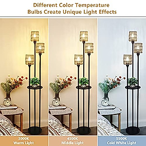 Stepeak Boho Floor Lamp, 3-Lights Rattan Floor Lamp with Shelves, Farmhouse Floor Lamp with ON/OFF Foot Switch, Rustic Standing Lamp with Rattan Shades, Tall Floor Lamps for Living Room Bedroom Office