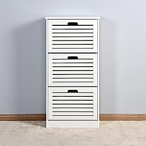 Wooden Shoe Cabinet with 3 Flip Drawers, Freestanding Shoe Storage Organizer with Louvered Door and Adjustable Shelf, Modern White Narrow Shoe Storage Cabinet for Entryway, Holds 12 Pair Shoes