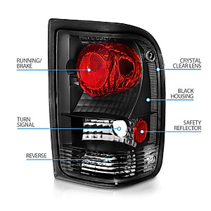 AmeriLite for 1993-1997 Ford Ranger Black JDM Replacement Brake Tail Lights Assembly Set - Passenger and Driver Side