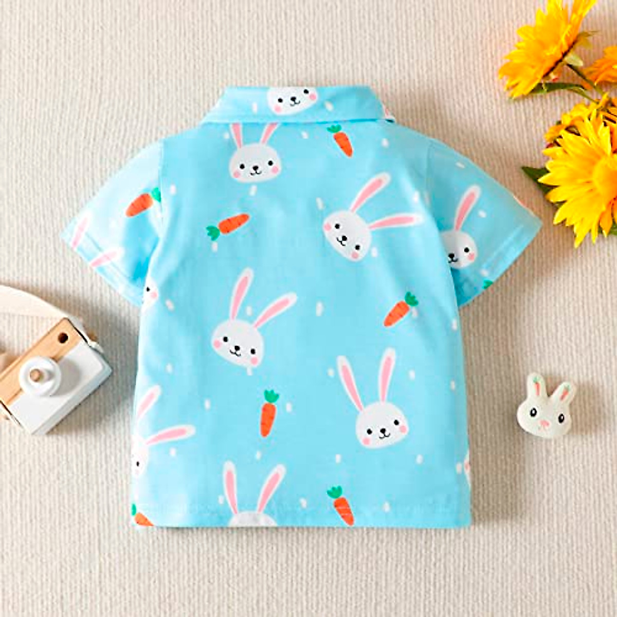 Toddler Boys Girls Short Sleeve Easter Cartoon Rabbit Printed Kids Tops T Shirt with Pocket Us Shirt (Blue, 12-18 Months)