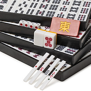 Yellow Mountain Imports Japanese Riichi Mahjong Set - White and Yellow Standard Size Tiles - with East Wind Tile and Black Vinyl Case