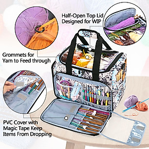 Teamoy Knitting Bag, Yarn Storage Bag Tote, Travel Yarn Organizer with Foldable Inner Dividers for Yarn, Crochet Hook, Knitting Needles(Up to 13.5"), Project and Supplies, Dandelion