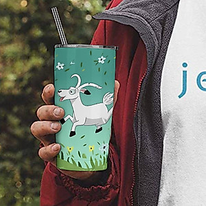 20 Oz Tumbler With Straw Leak Proof Thermos Cup, Goat Frolic Stainless Steel Insulated Travel Coffee Mug Fit for Car Cup Holder