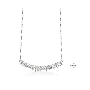 MORGAN & PAIGE Curved Bar Pendant Necklace - Rhodium Plated 925 Sterling Silver Necklace For Women With Suspended Horizontal Half Circle Pendant & White Cubic Zirconia - 18"