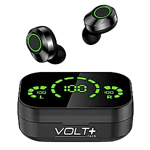 Volt Plus TECH Wireless V5.3 LED Pro Earbuds Compatible with Your Samsung Galaxy A10s IPX3 Bluetooth Water & Sweatproof/Noise Reduction & Quad Mic(Black)