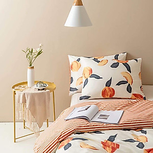 Peach Bedding Cute King Duvet Cover Set Soft Striped Duvet Cover with 1 Duvet Cover and 2 Pillowcases（Peach King）