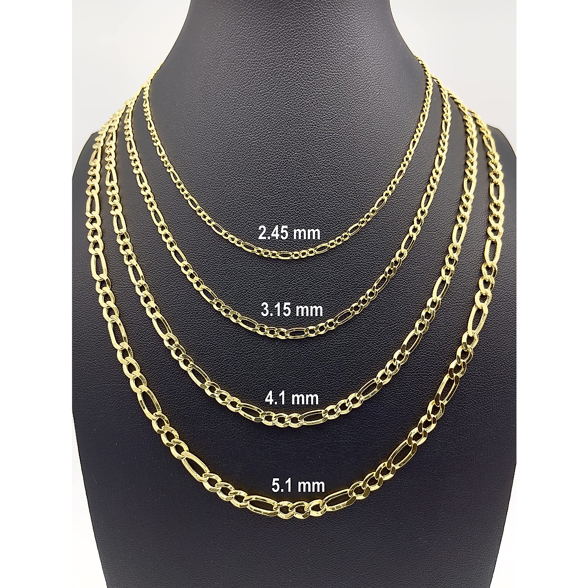 JEWELHEART 14K Real Gold Figaro Chain - 4.1mm Diamond Cut Cuban Link Figaro Necklace For Men - Dainty Yellow Gold Pendant Necklace For Women with Lobster Clasp 20"