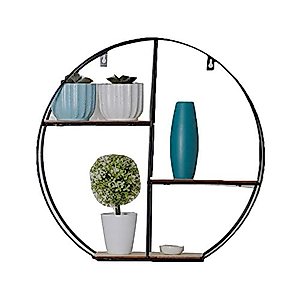 PIBM Stylish Simplicity Shelf Wall Mounted Floating Rack Shelves Simple Iron Art Solid Wood Solid Moisture Proof Living Room Multi-Layer,3 Styles, a , 43X14X60CM