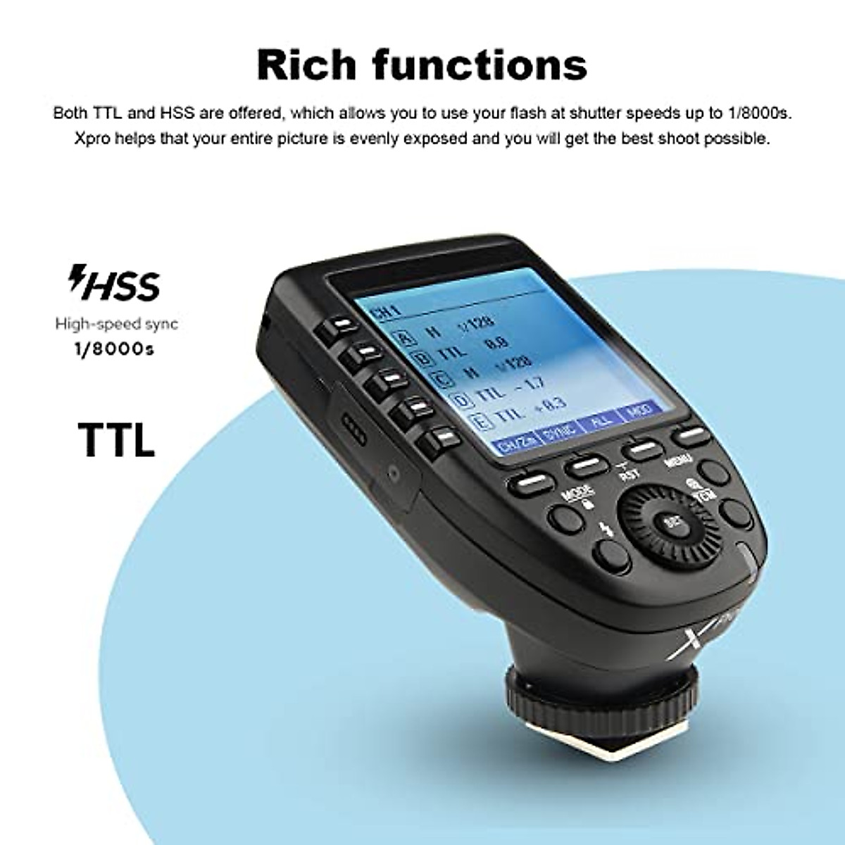 Godox XPro-S TTL 2.4G High-Speed Sync Wireless Flash Trigger Transmitter Compatible for Sony Cameras, 1/8000s,11 Customizable Functions,16 Groups and 32 Channels,2.4G Wireless X System