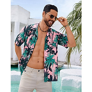 BOJIN Men's Hawaiian Shirts Short Sleeve Tropical Beach Casual Button Down Shirts BJ012 1XL