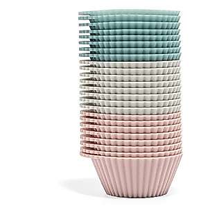 The Silicone Kitchen Reusable Silicone Baking Cups Silicone Muffin Liners for Cupcakes - BPA Free (24 Pack, Mini, Pink Gray Blue)