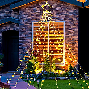 Joiedomi 335 LED Christmas Star Lights Outdoor, 11.5Ft 8 Lighting Modes Waterfall Lights with Topper Star for Christmas Tree, Home Party Wedding Garden Yard Patio Xmas Outdoor Décor(Warm White)